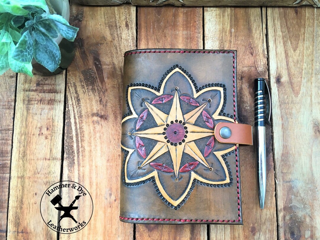 Handmade Leather Book Cover, Hand-carved Journal Cover, Bible Sleeve ...