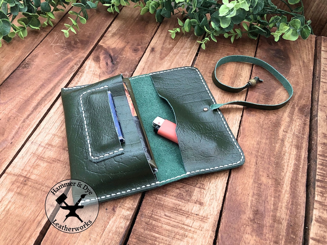 Handmade Green Leather Tobacco Pouch, Smoking Accessory, Smoke ...