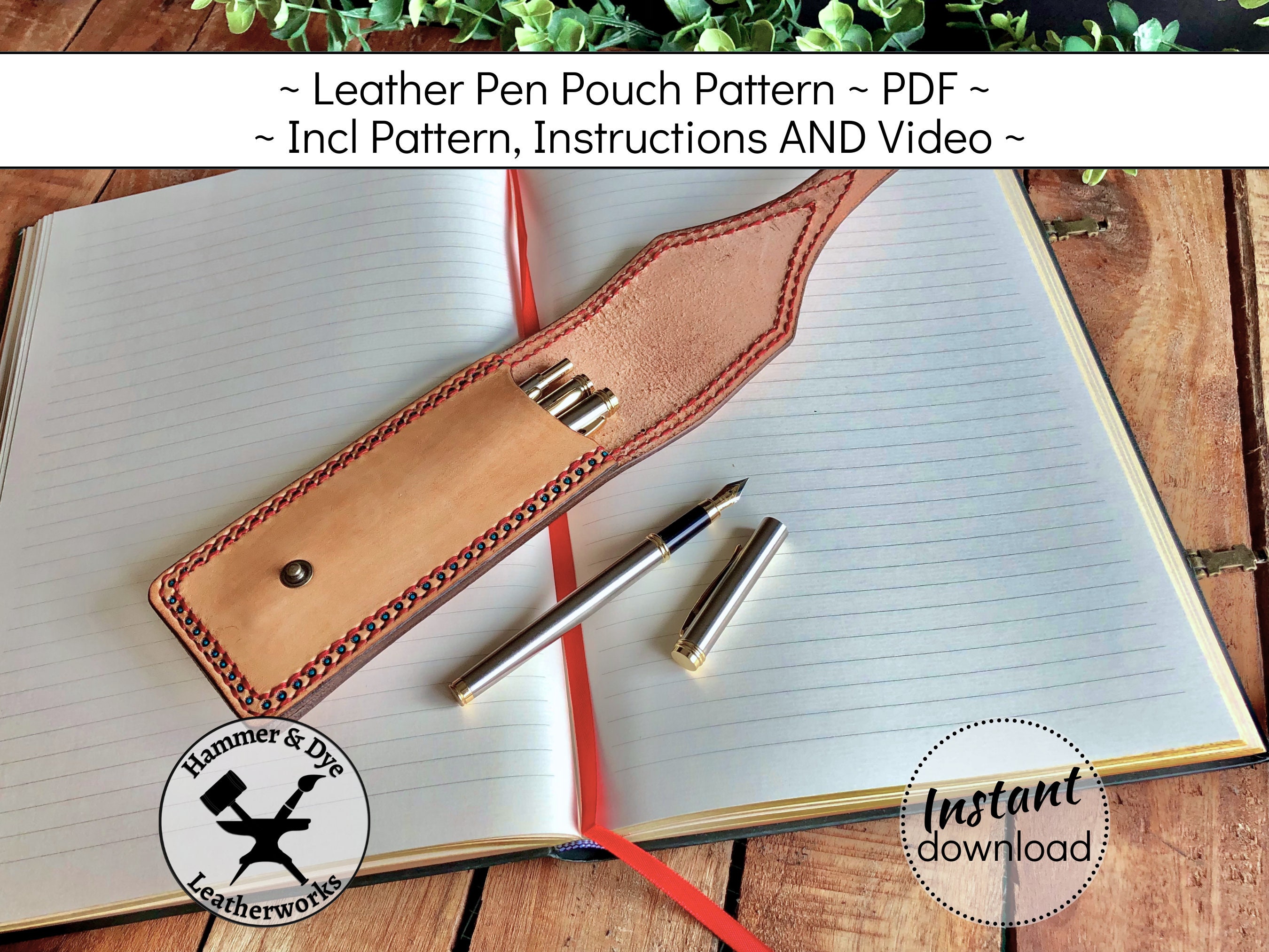 Leather Pattern for Pen Pouch, DIY Leathercraft Template, Fountain Pen ...