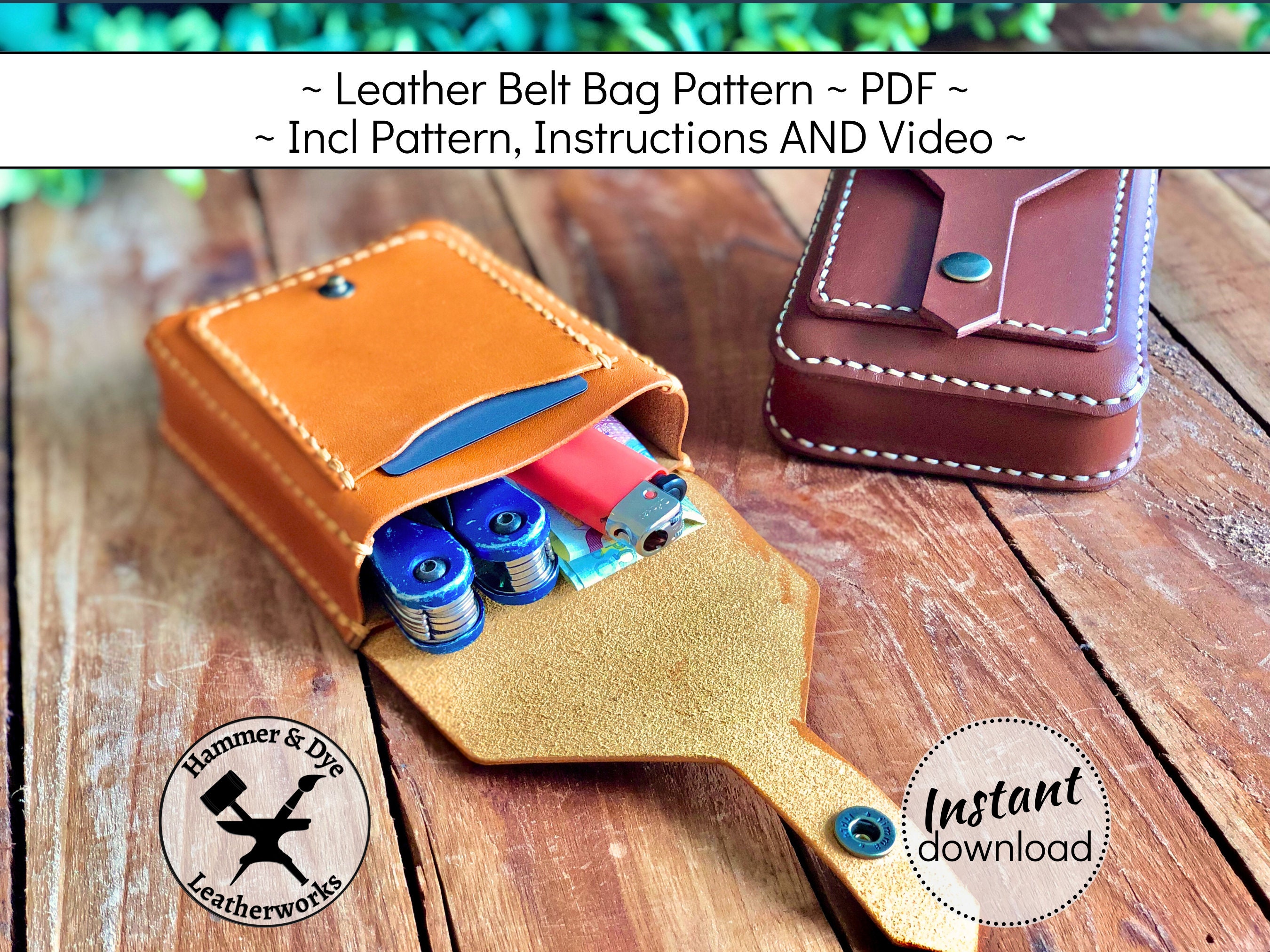 Leather Pattern for Small Belt Bag. Leathercraft Template, DIY EDC Belt ...