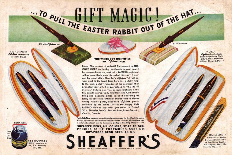 WW2 Sheaffer's Pen/pencil, Desk Sets & Skrip Ink ADVERT 3 1942 Print Ad ...