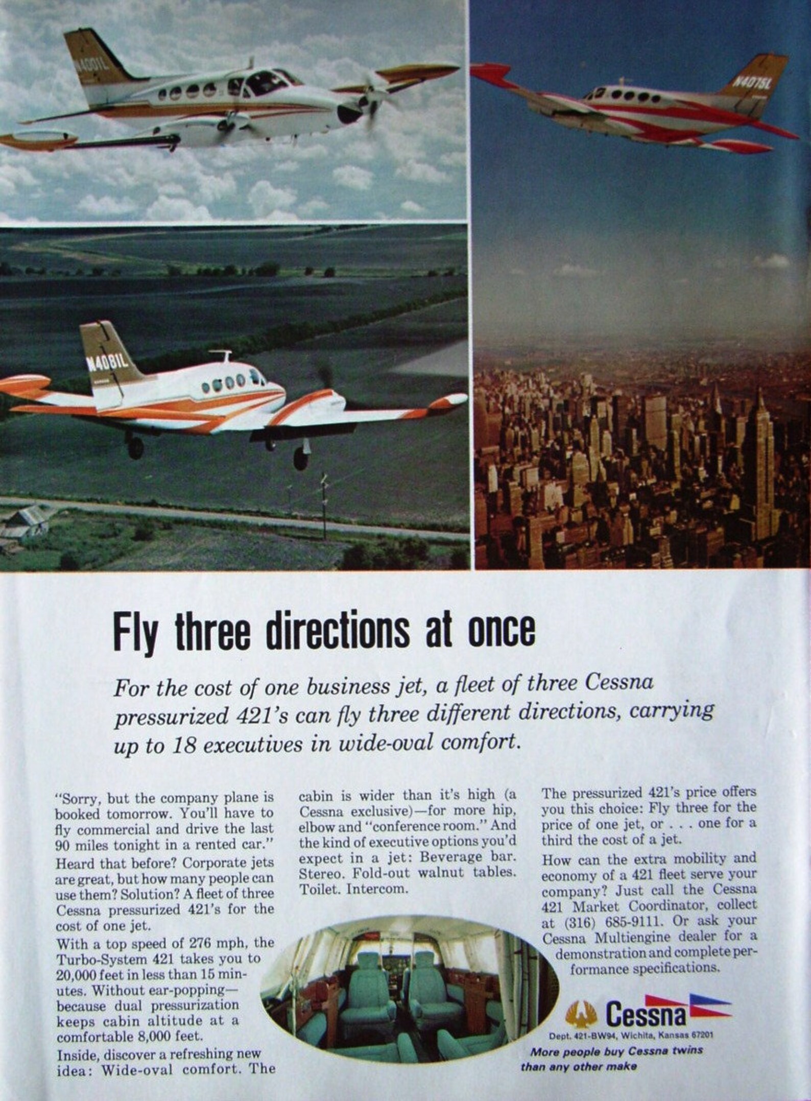 Cessna 421 Airplane Vintage 1969 Advert PRINT Original Magazine Ad to ...