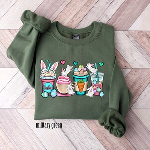 Easter Coffee Bunny Sweatshirt, Women Cute Easter Shirt, Cozy Coffee ...