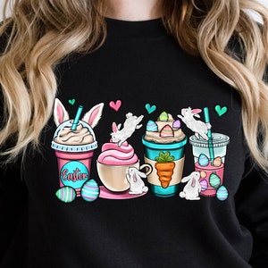 Easter Coffee Bunny Sweatshirt, Women Cute Easter Shirt, Cozy Coffee ...