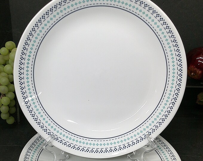2401016 Corelle Folk Stitch 10.25" Teal / Blue on White Dinner Plates ...