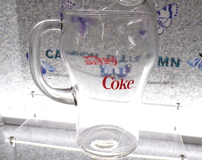 211204 Vintage 64 Oz. Coca-cola Red Letter Print 9.5 Tall Glass Pitcher ...