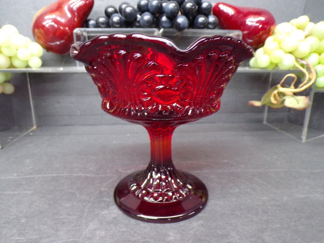 2307 Fenton Tokyo Eye & Scroll Compote Pedestal Bowl Candy Dish Vintage Ruby Red 5 Great ...