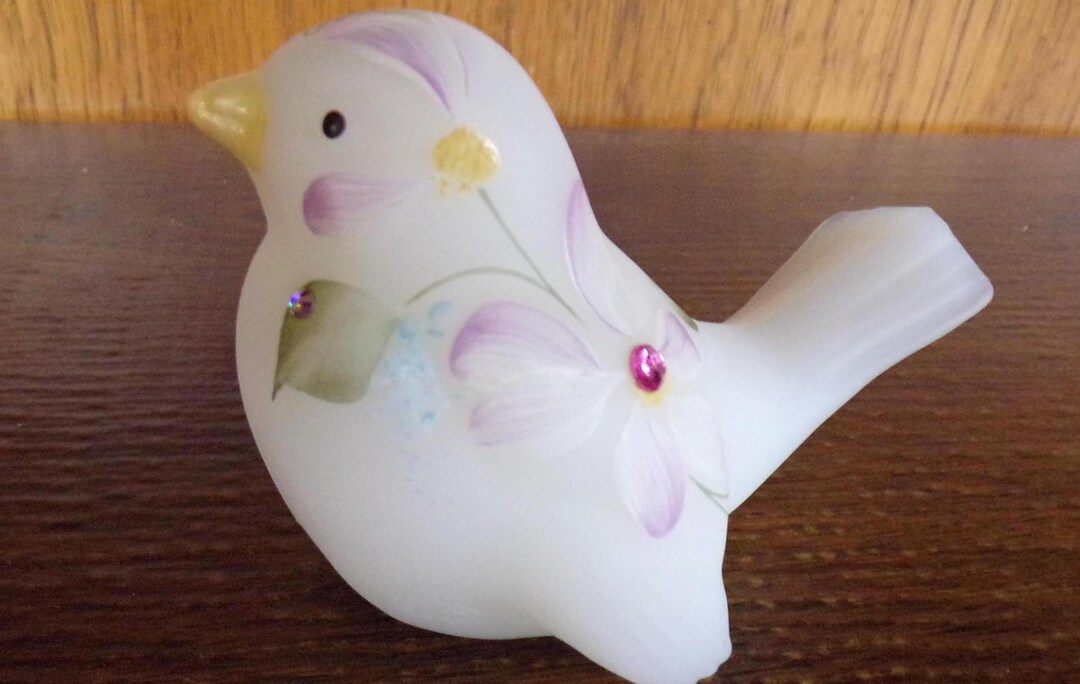 2501 Fenton Swarovski Crystals 4" Sparrow Bird Dew Drops Satin Signed P ...