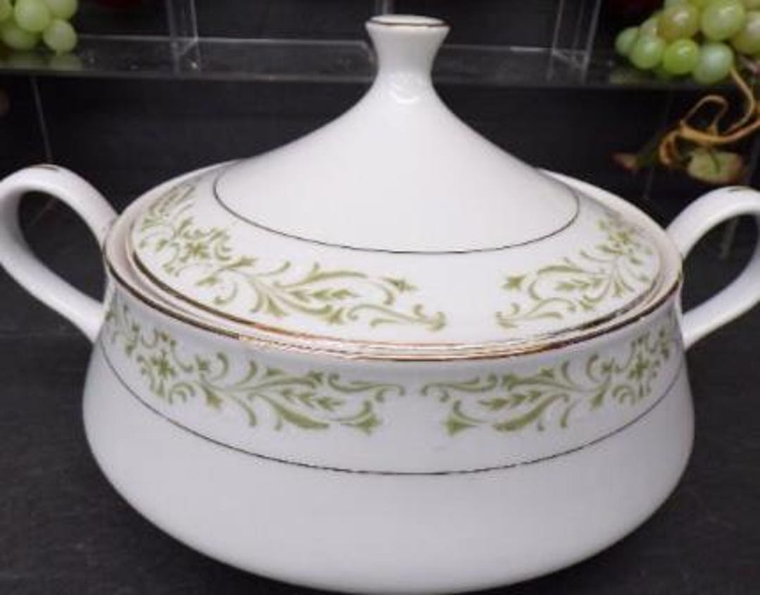 2308 Allegro Green Floral Fine China Covered Vegetable Serving Bowl ...