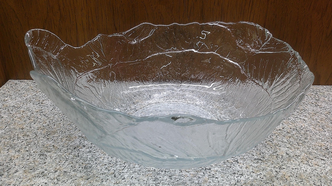 2408 Viking Glass 12" Cabbage Leaf Textured Vintage Centerpiece ...