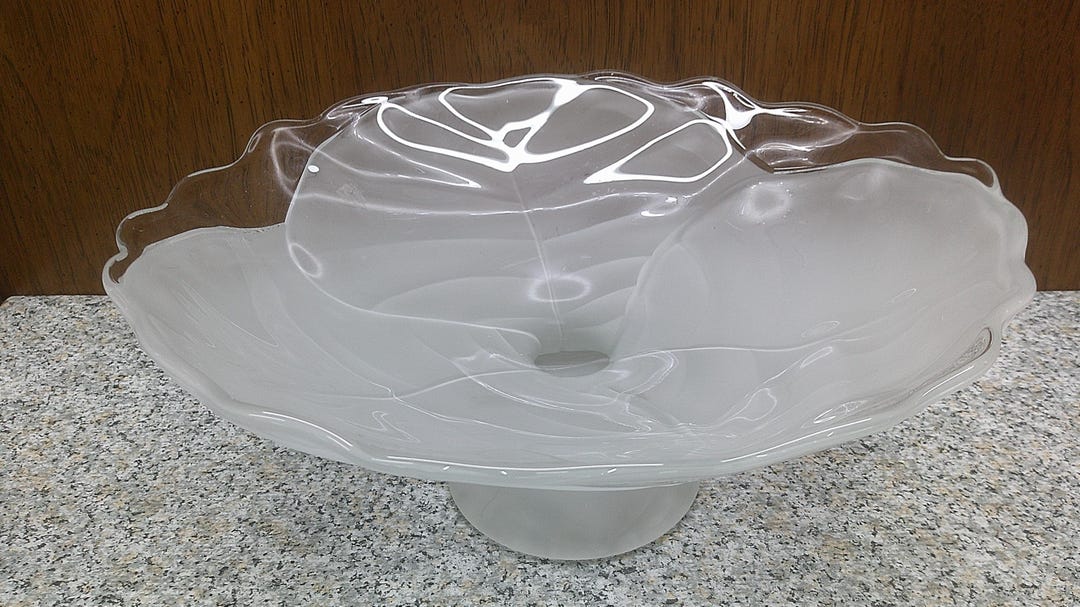 2408 Viking Glass Large 11" Frosted Clear Leaf Footed Console ...