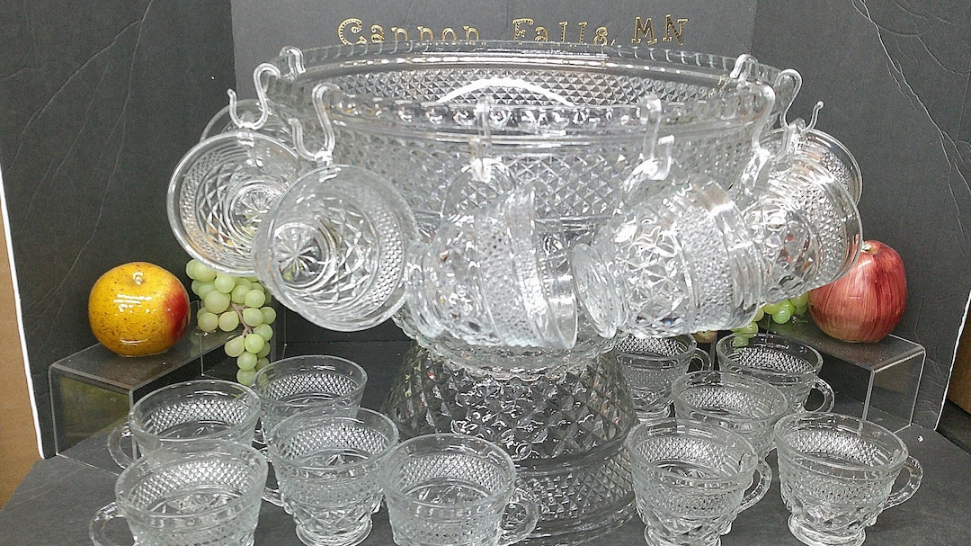 2410 Anchor Hocking Wexford 27 Pc Punch Bowl Set- 14"w X 14"t Bowl ...