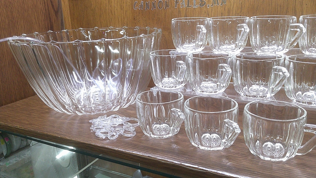 2501 Panel Glass 24 Pc Vintage Punch Bowl Set- 12" Wide X 6" Tall Bowl ...