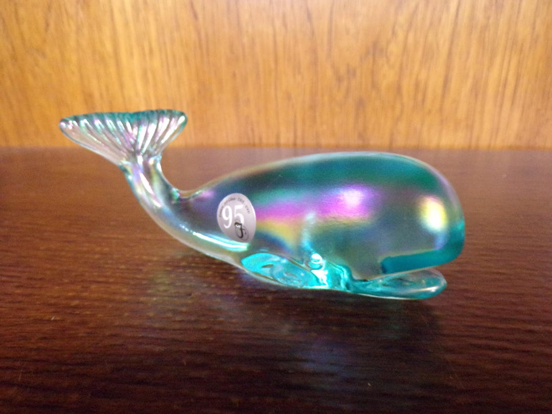 2501 Fenton Iridescent Teal Carnival Glass 5 Whale W/ Fenton Stamp ...