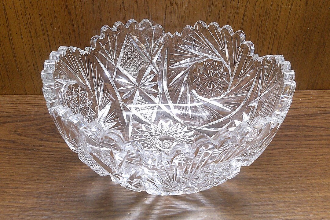 2407 Hobstar & Pinwheel Pattern Vintage 8" Heavy Lead Crystal Serving ...
