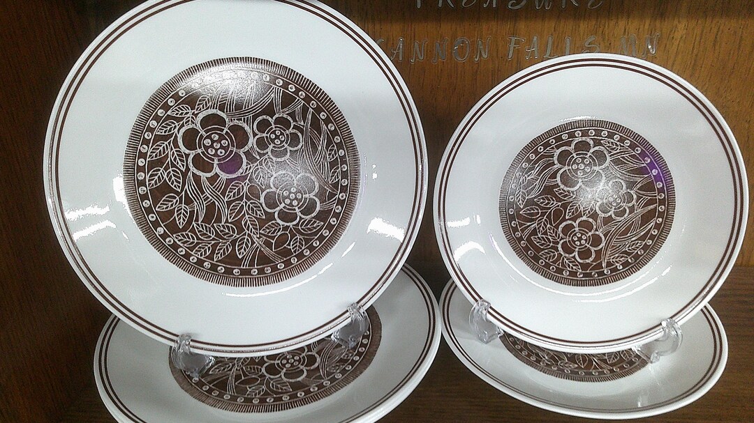 2411 Corelle Batik Brown Leaf and Flower Dinnerware - Good Condition ...