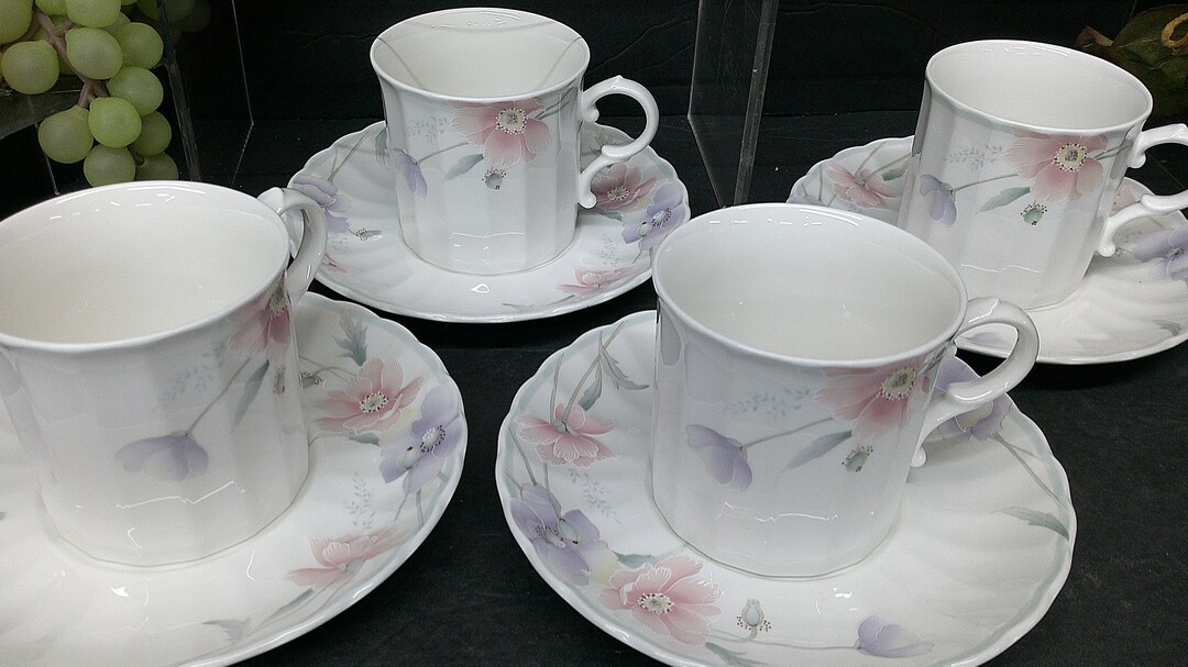 Mikasa Maxima 8 Pc Cup and Saucer Set Tremont Pink & Lavender Floral 4 ...