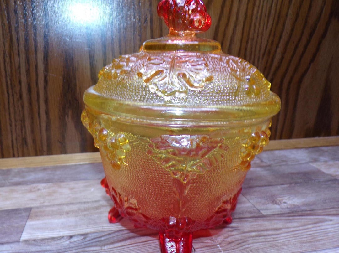 2511 Jeanette Glass Grape & Cable Amberina Fire Vintage Footed 5.5" X 4 ...