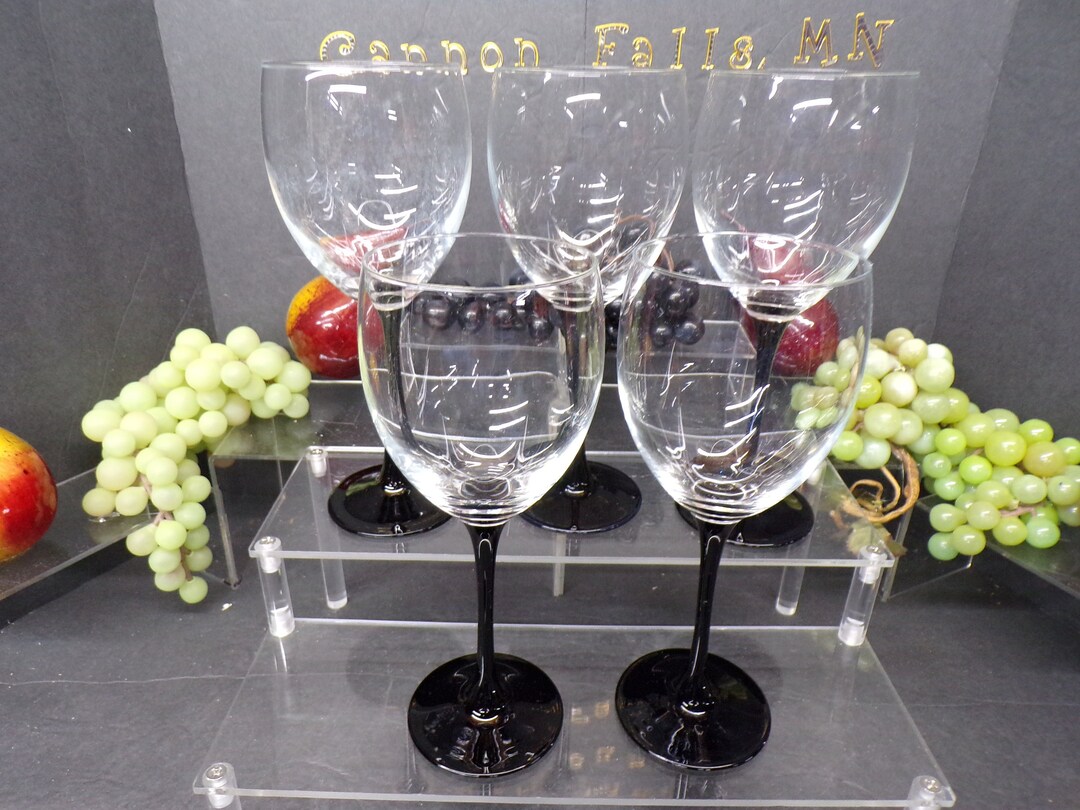 2310 Arcoroc Luminarc Black 8.25" Stemmed Wine Glasses Vintage Set of 5 ...