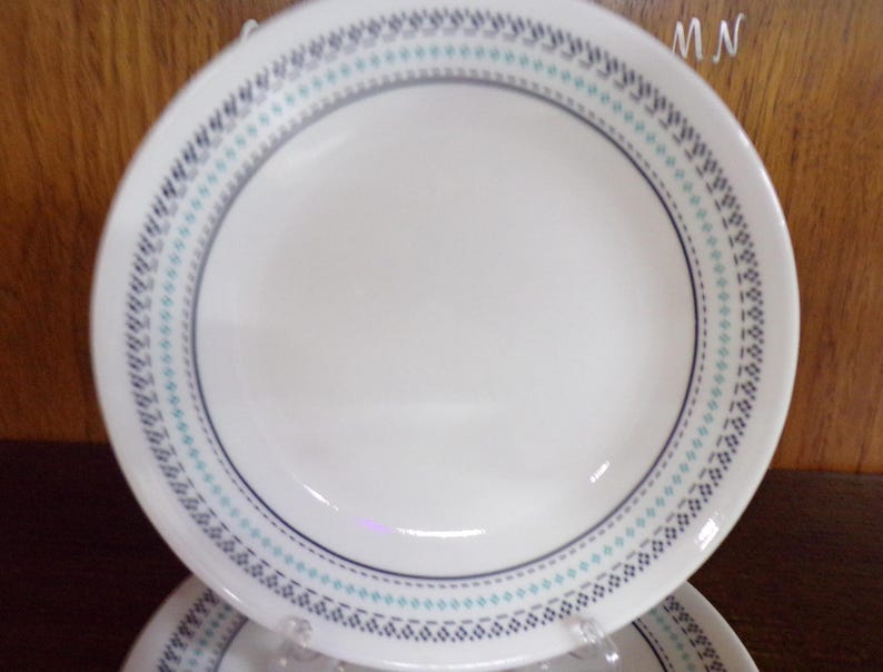 2507 Corelle Folk Stitch 6.75" Vintage Teal / Blue on White Bread ...