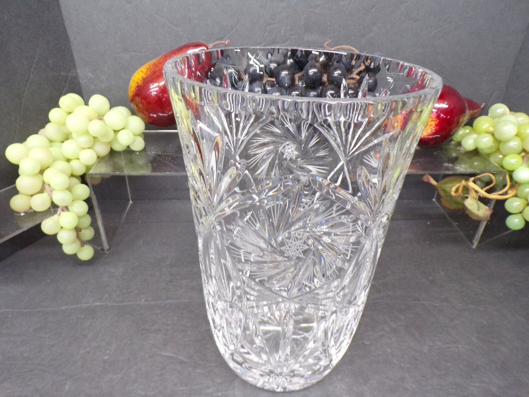 Pinwheel Design Cut Glass Crystal Vase Beautiful Vintage Large 9 Tall X ...