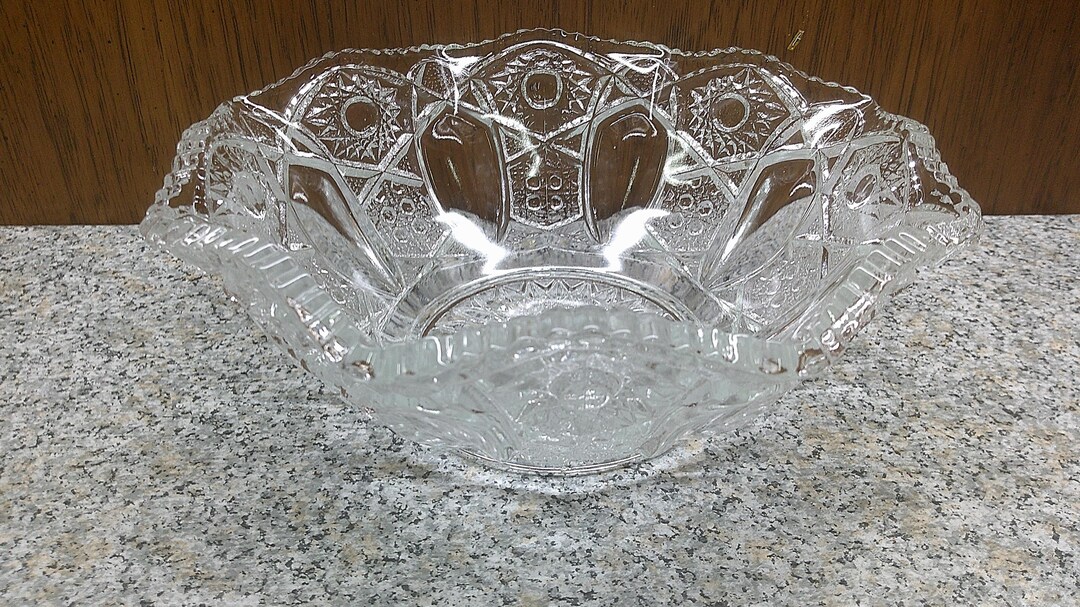 2409 Hobstar Pattern Clear Pressed Glass 8.5" Vintage Bowl W/ Sawtooth ...
