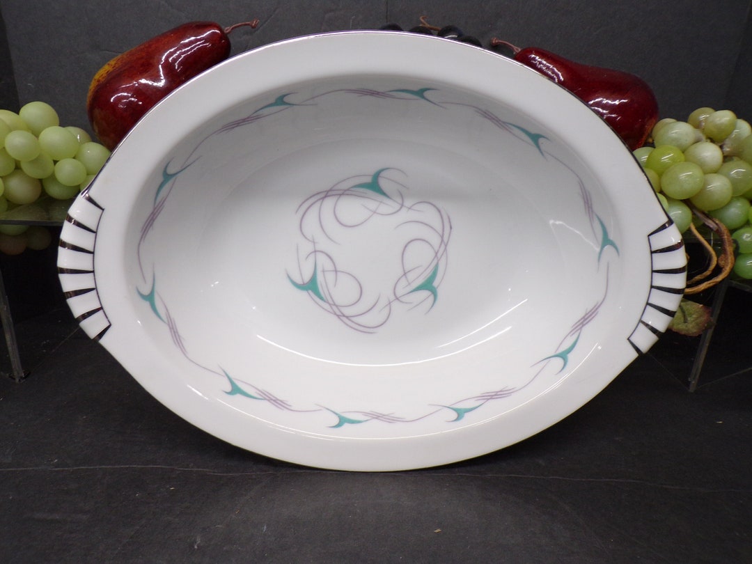 2307 Kent China Flair 11" X 8" Vintage Oval Serving Bowl - Teal & Gray ...