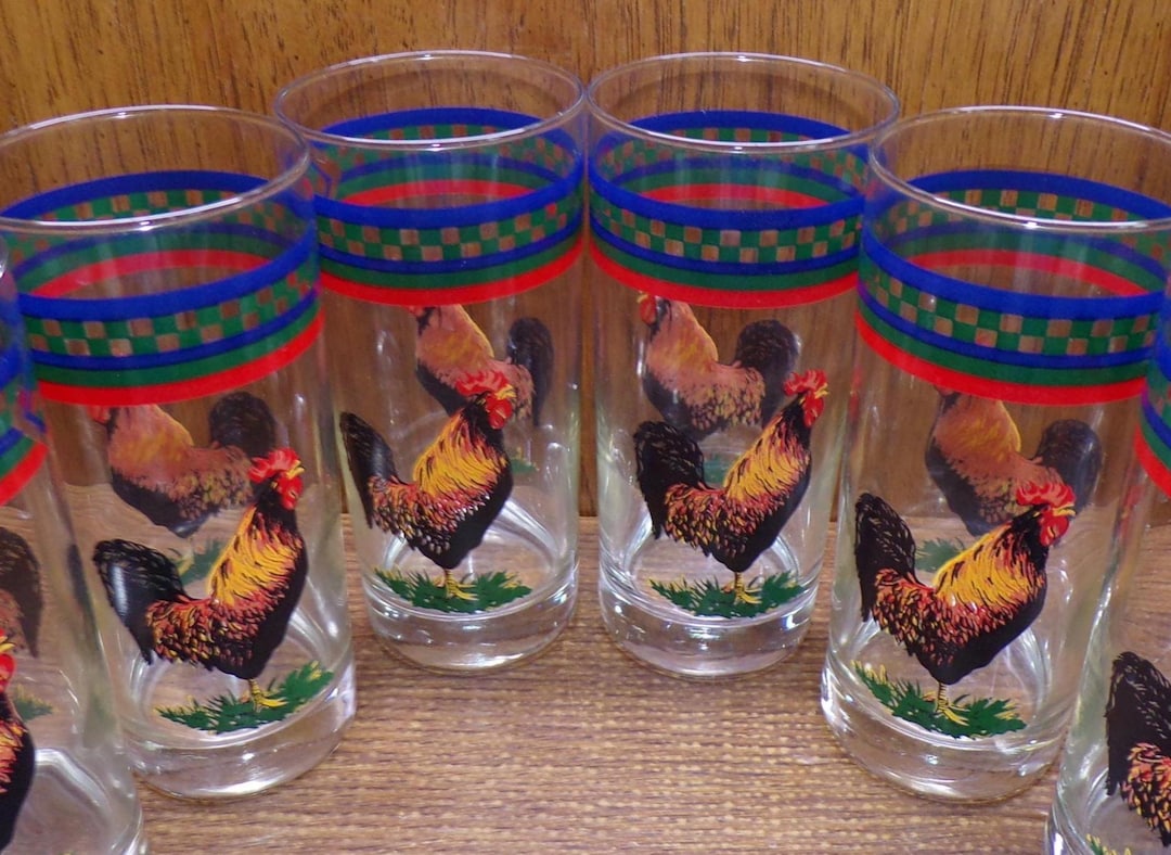 2402 Ella's Rooster Vintage Thick Bottom 16 Oz 6.25" Tumblers Set of 6 ...