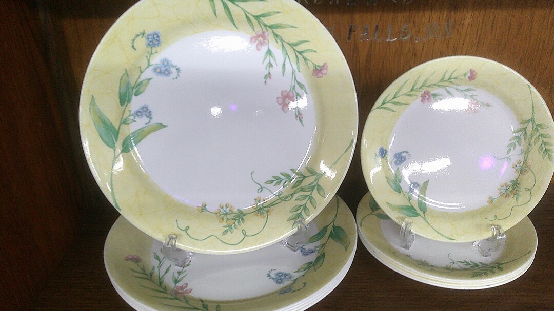 2501 Corelle Sun Garden Dinnerware Pink, Blue, Green Floral With Yellow ...