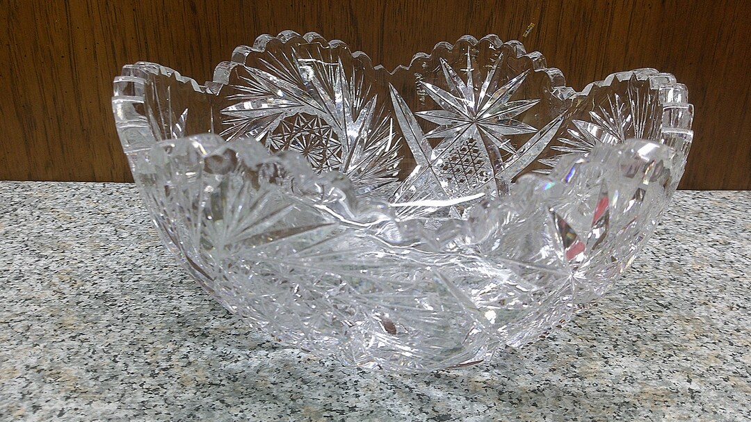 Hobstar & Pinwheel Pattern Vintage 8 Heavy Lead Crystal Serving Bowl ...
