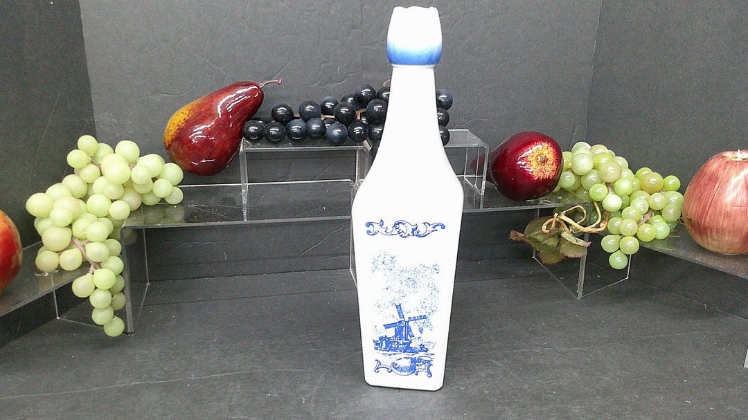 2401 Vandermint White Glass Blue Windmill Liquor Bottle/decanter With ...