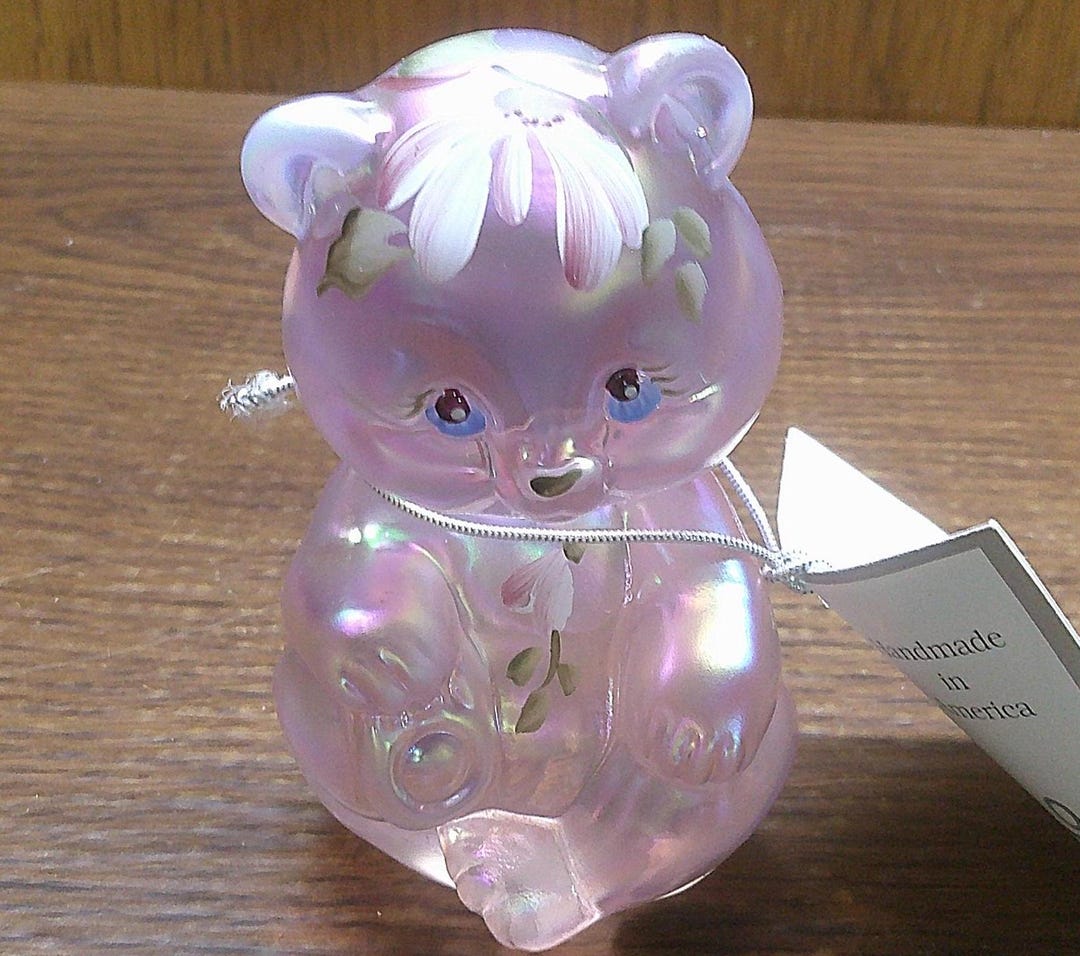 2501 Fenton Glass 4 Hand-painted Vintage Iridescent Champagne Pink Bear ...