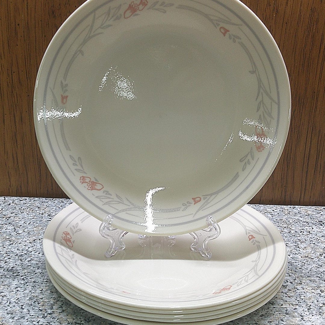 2407 Corelle Rose Pattern Vintage 6.75" Bread / Desert Plates Set of 6 ...