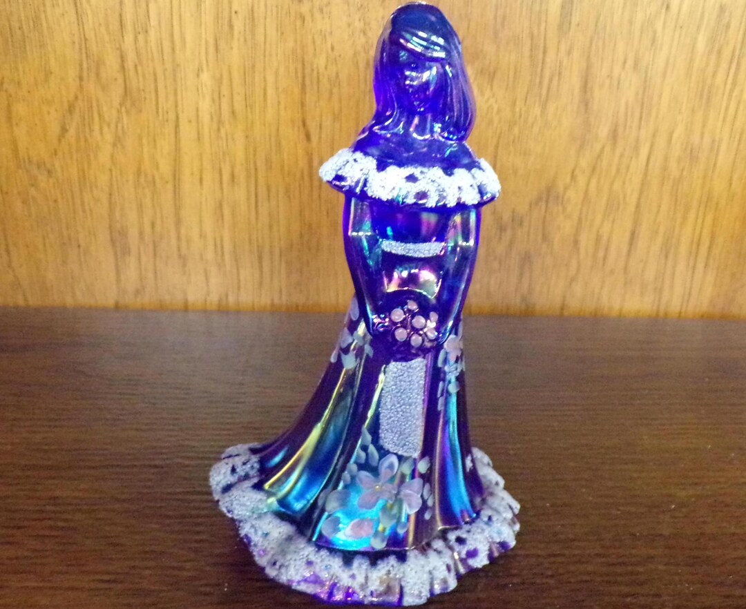 2501 Fenton Glass 7.25" Bridesmaid Hand-painted Flowers on Blue Dress ...
