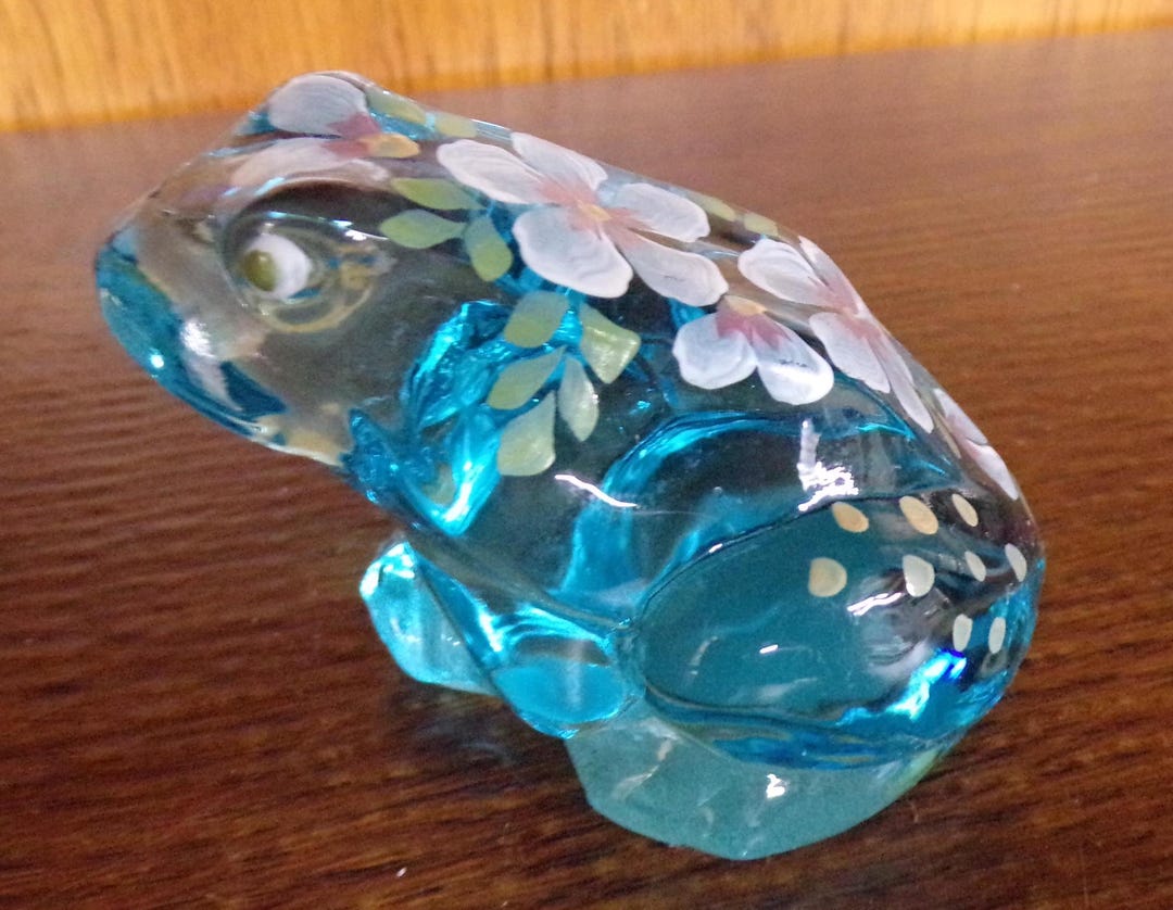 2501 Fenton Glass 4" Turquoise Blue Frog Toad Hand-painted White ...