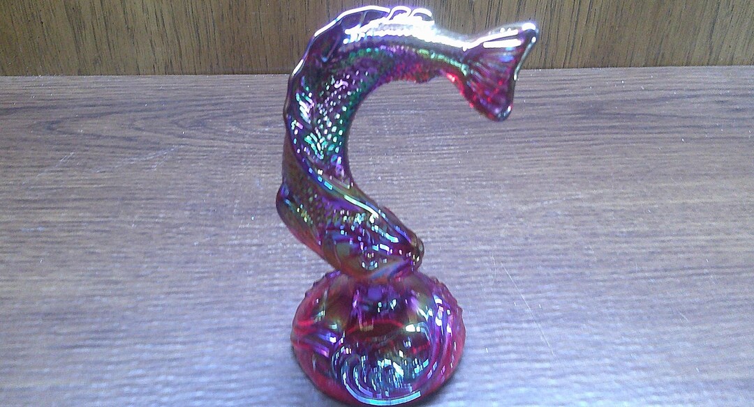 2501 Fenton Glass 5.5 Red Iridescent Carnival Glass Jumping Trout ...