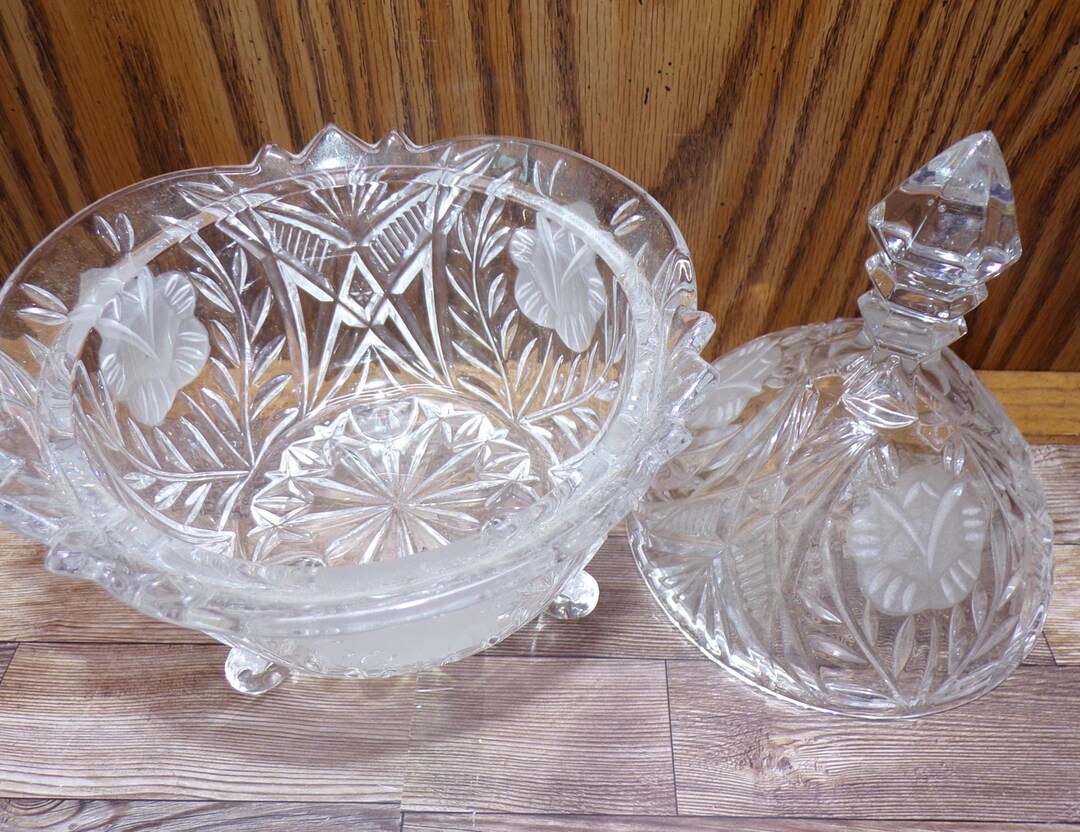 2510 Vintage Lead Crystal Covered Candy Dish 9" Tall X 6" Wide 3 Footed ...