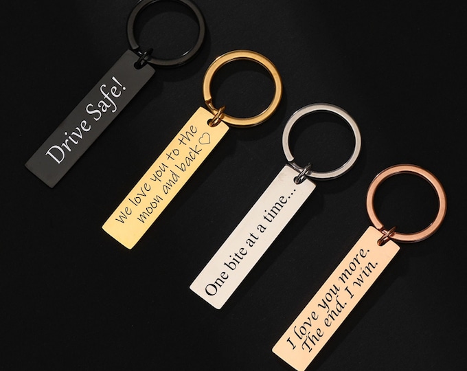 Custom Engraved Keychain, Personalized Message Keychain, Black Metal ...