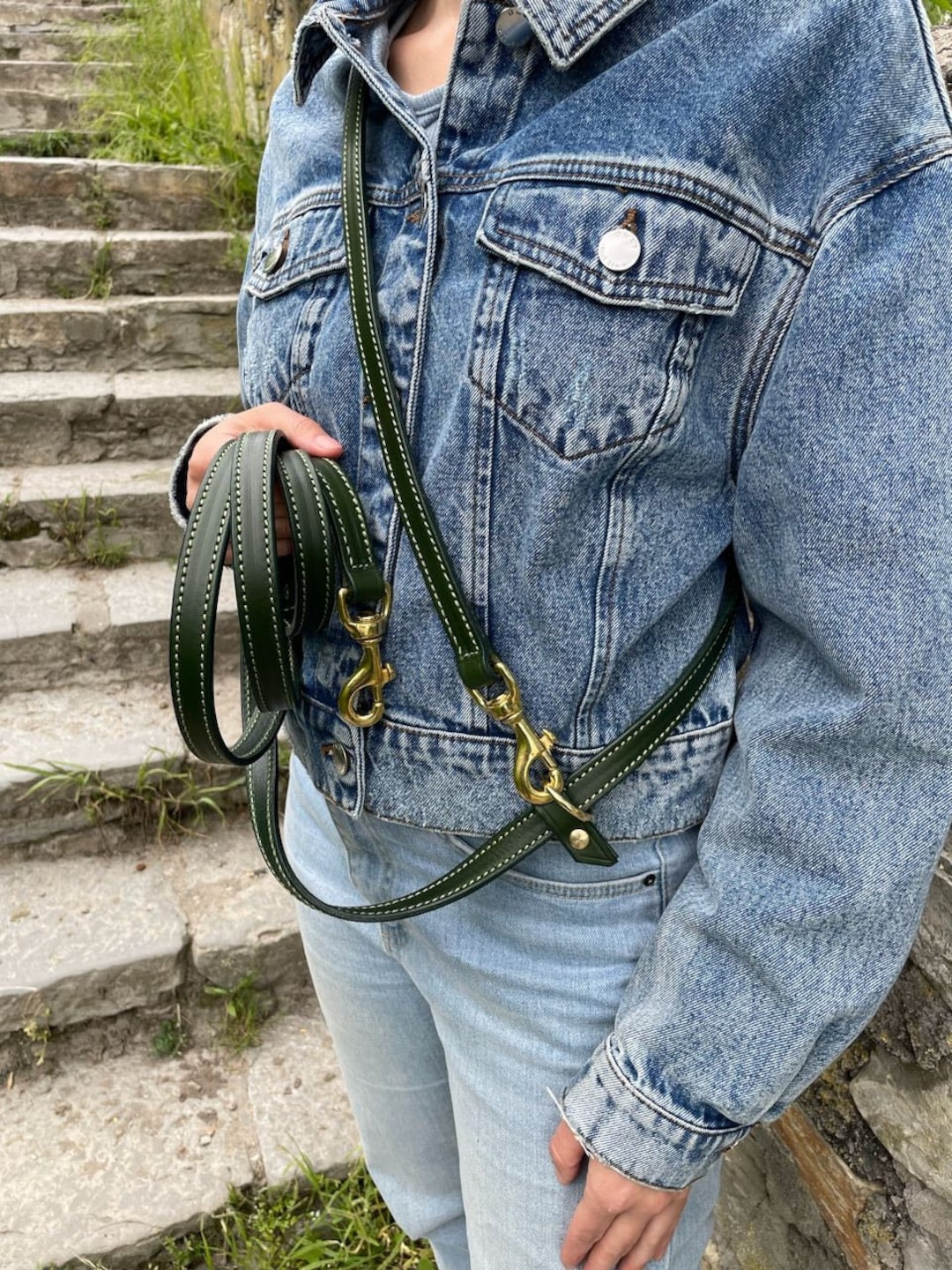 Green Leather Multi Purpose Dog Leash, Multifunctional Dog Leash ...