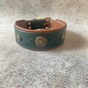 Luxury Dog Collar Green Leather With Ornaments 2 Inch Wide Collar for ...