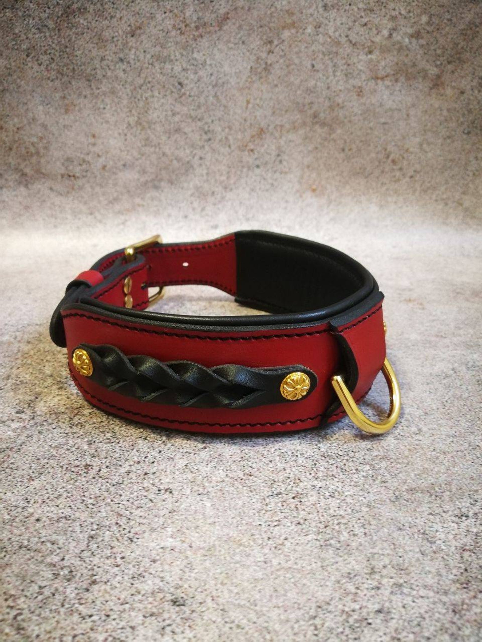 Red Leather Dog Collar, Red Leather Braided Dog Collar, Brass Hardware ...
