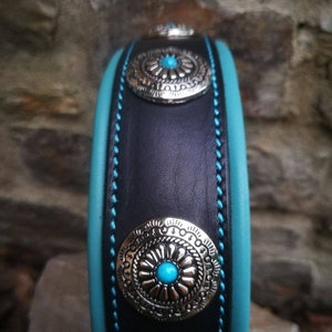Turquoise Leather Dog Collar With Stones, Padded Durable Collar for ...