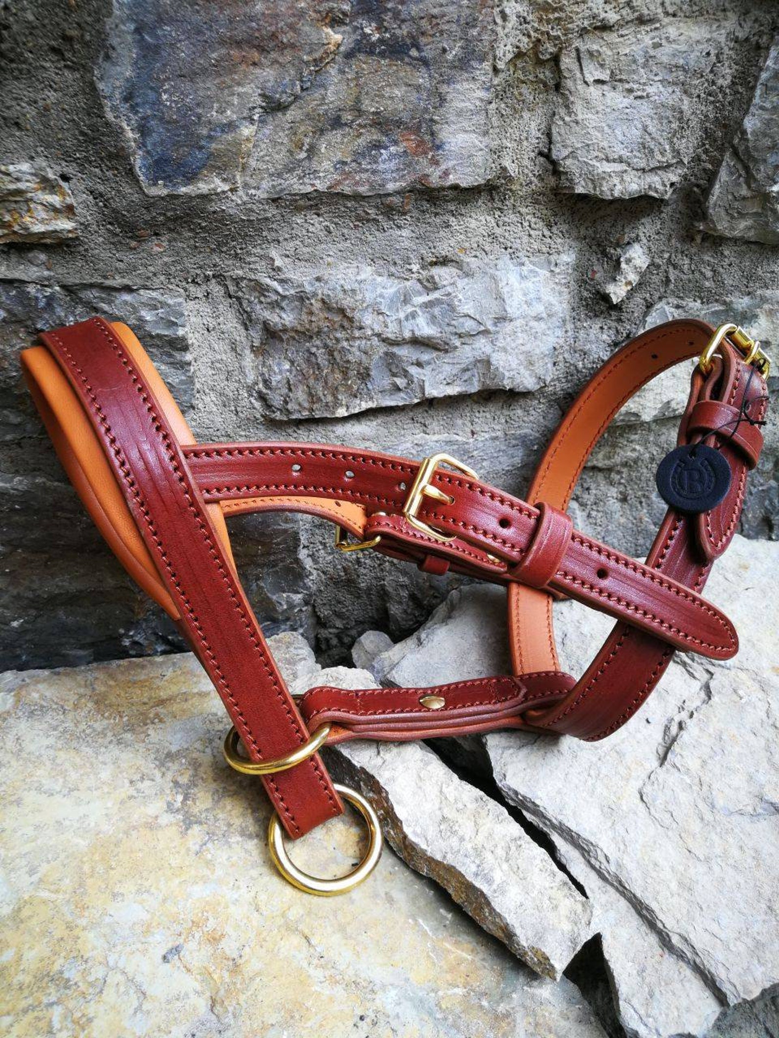 Leather Dog Halter No Pulling, Brown Dog Training Halter, Adjustable ...