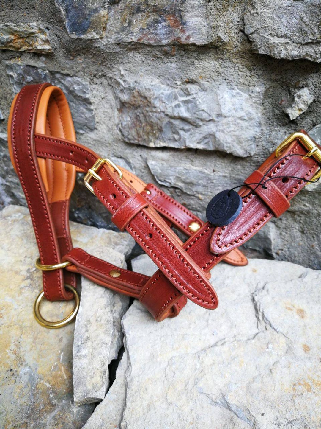 Leather Dog Halter No Pulling, Brown Dog Training Halter, Adjustable ...