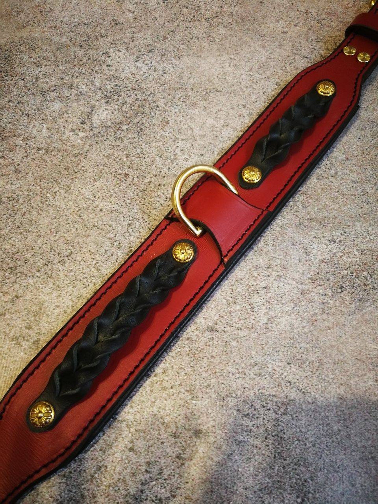Red Leather Dog Collar, Red Leather Braided Dog Collar, Brass Hardware ...