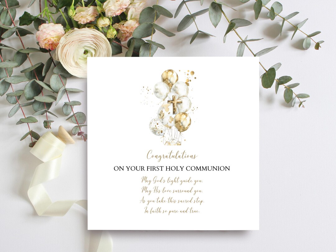 First Holy Communion Card With Beautiful Poem for Godson, Goddaughter ...