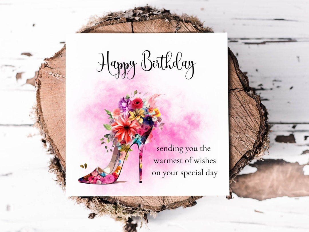 Floral High Heel Shoe Birthday Card for Her, Happy Birthday Card With A ...