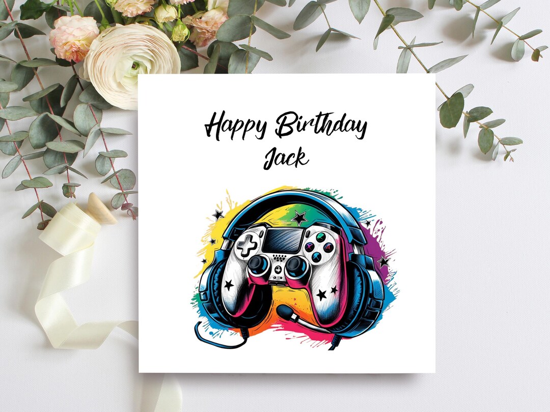 Gaming Controller and Headset Birthday Card, Personalised Birthday Card ...