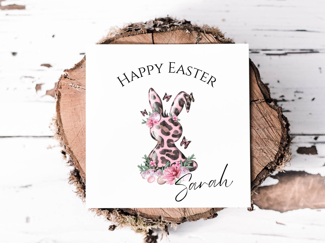 Gorgeous Leopard Print Bunny Easter Card, Personalised Happy Easter ...