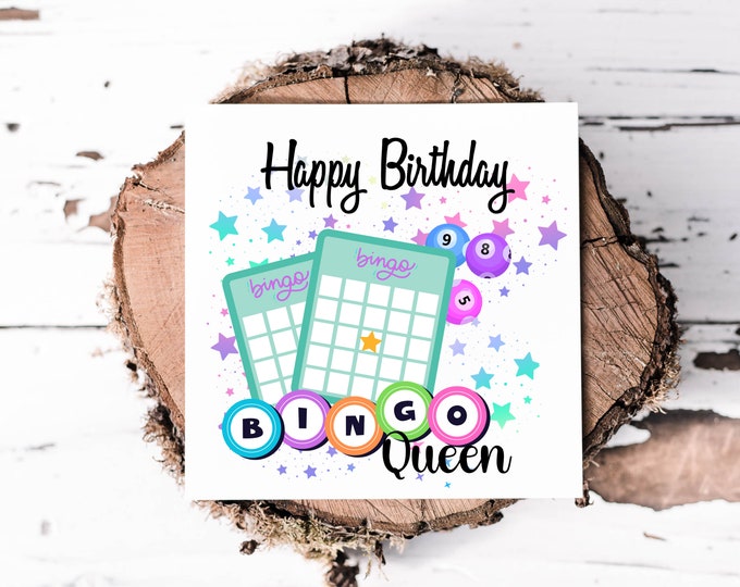 Bingo Queen Birthday Card, Bingo Themed Happy Birthday Card, Colourful Card for Bingo Lover ...